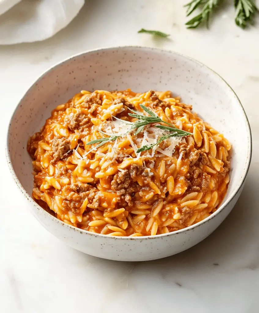 Ground Beef Orzo With Tomato Cream Sauce Recipe - cookingwithsandra.com