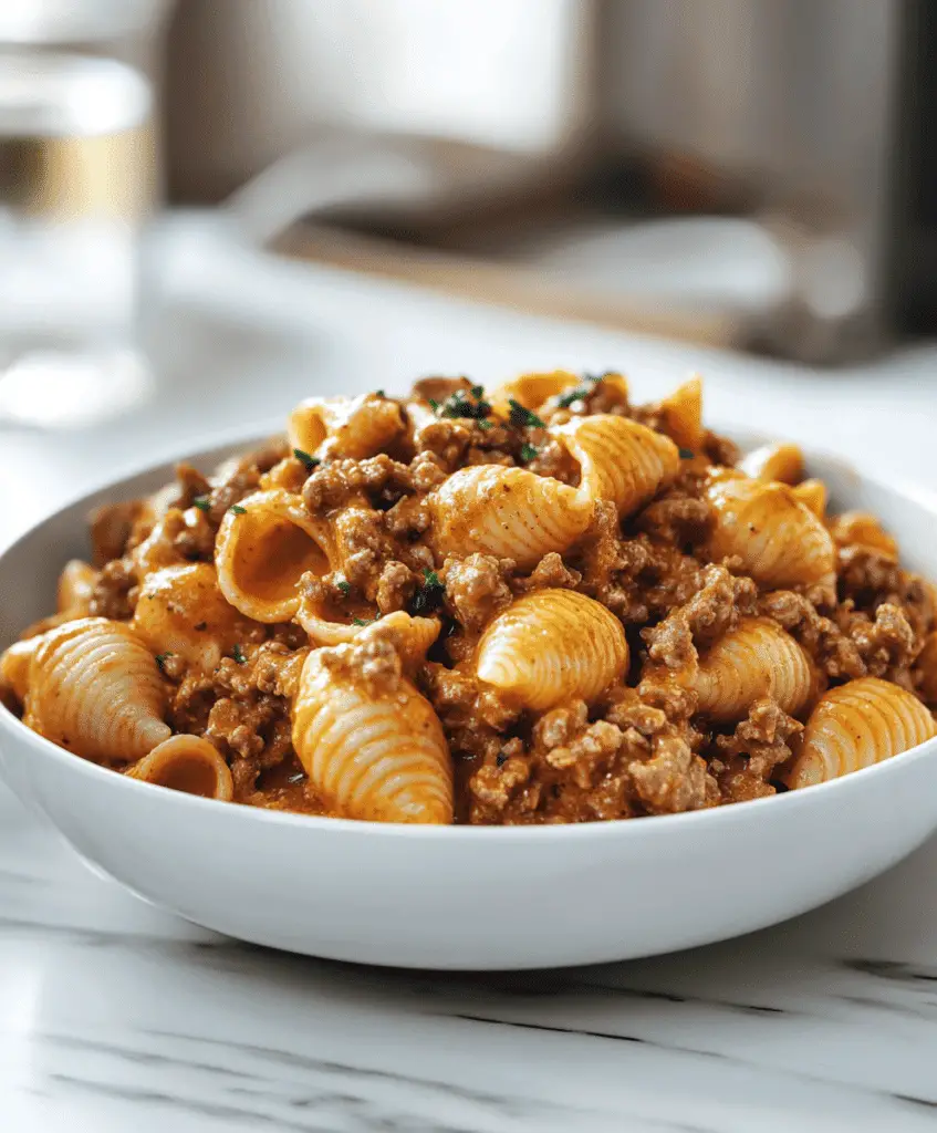 Easy Creamy Beef And Shells Recipe - cookingwithsandra.com