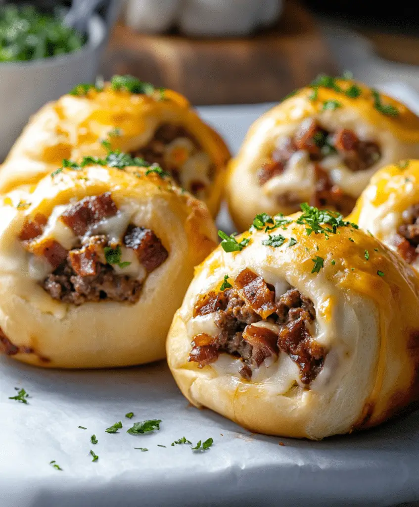 Garlic Parmesan Bacon Cheeseburger Bombs Recipe - cookingwithsandra.com