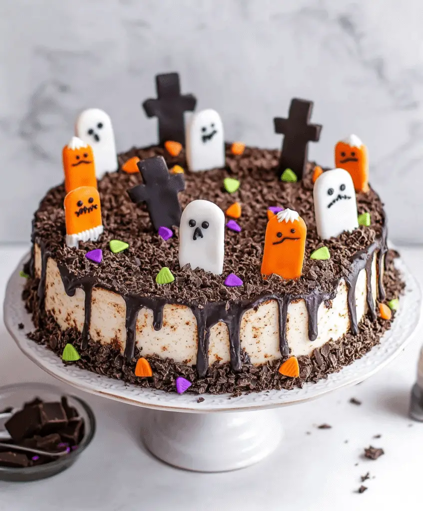 Halloween Graveyard Chocolate Poke Cake Recipe - cookingwithsandra.com