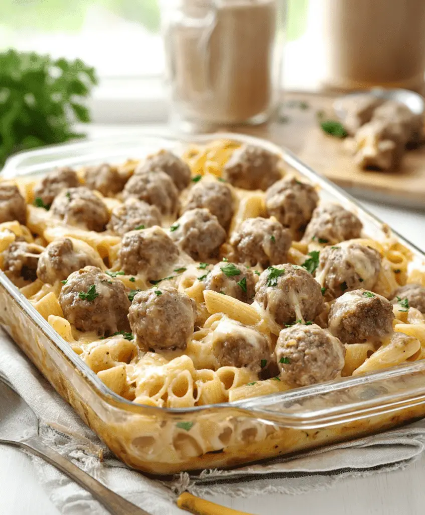 Swedish Meatball Pasta Bake Recipe - cookingwithsandra.com