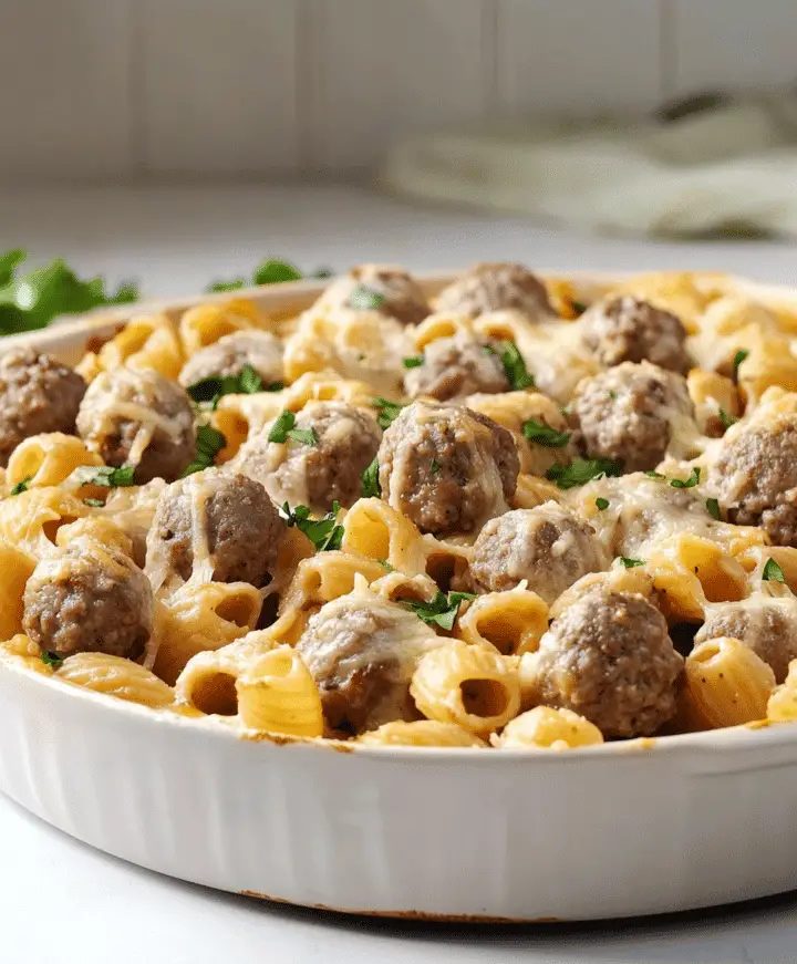 Swedish Meatball Pasta Bake Recipe - cookingwithsandra.com