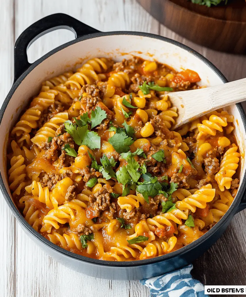 One Pot Beef Taco Pasta Recipe - cookingwithsandra.com