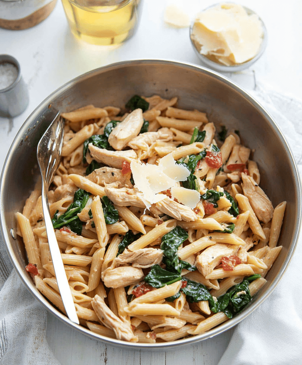 Chicken And Spinach Skillet Pasta Recipe - cookingwithsandra.com