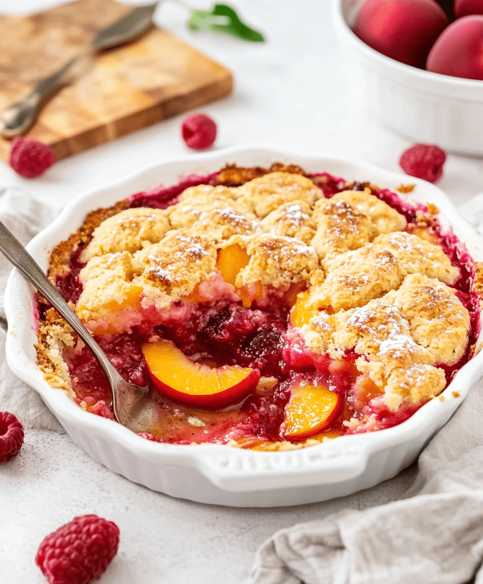 Easy Peach And Raspberry Cobbler Recipe - cookingwithsandra.com