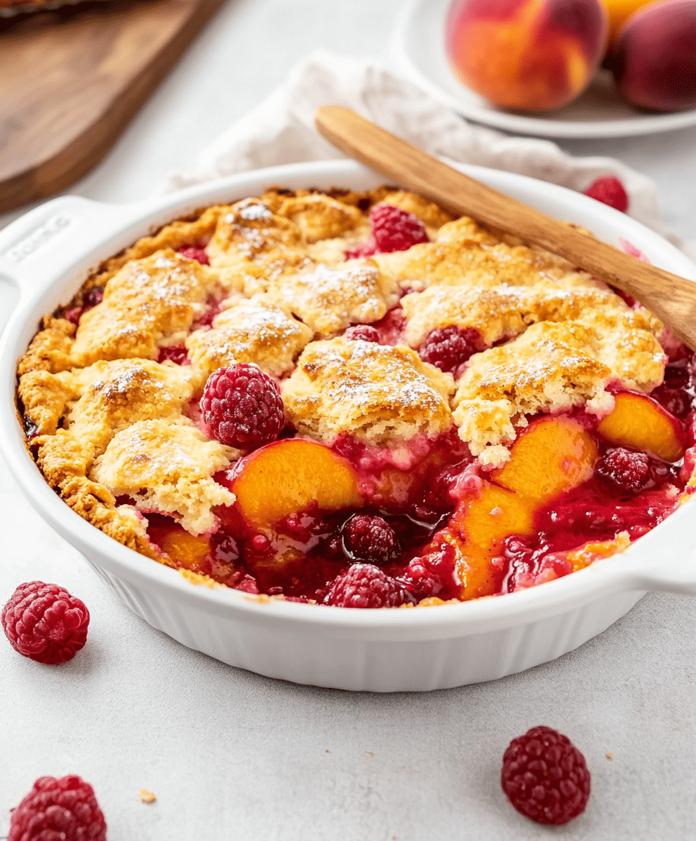 Easy Peach And Raspberry Cobbler Recipe - cookingwithsandra.com